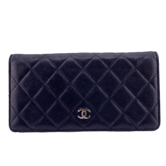 CHANEL | Bags | Chanel Coco Mark Matelasse Long Wallet Black Womens ...